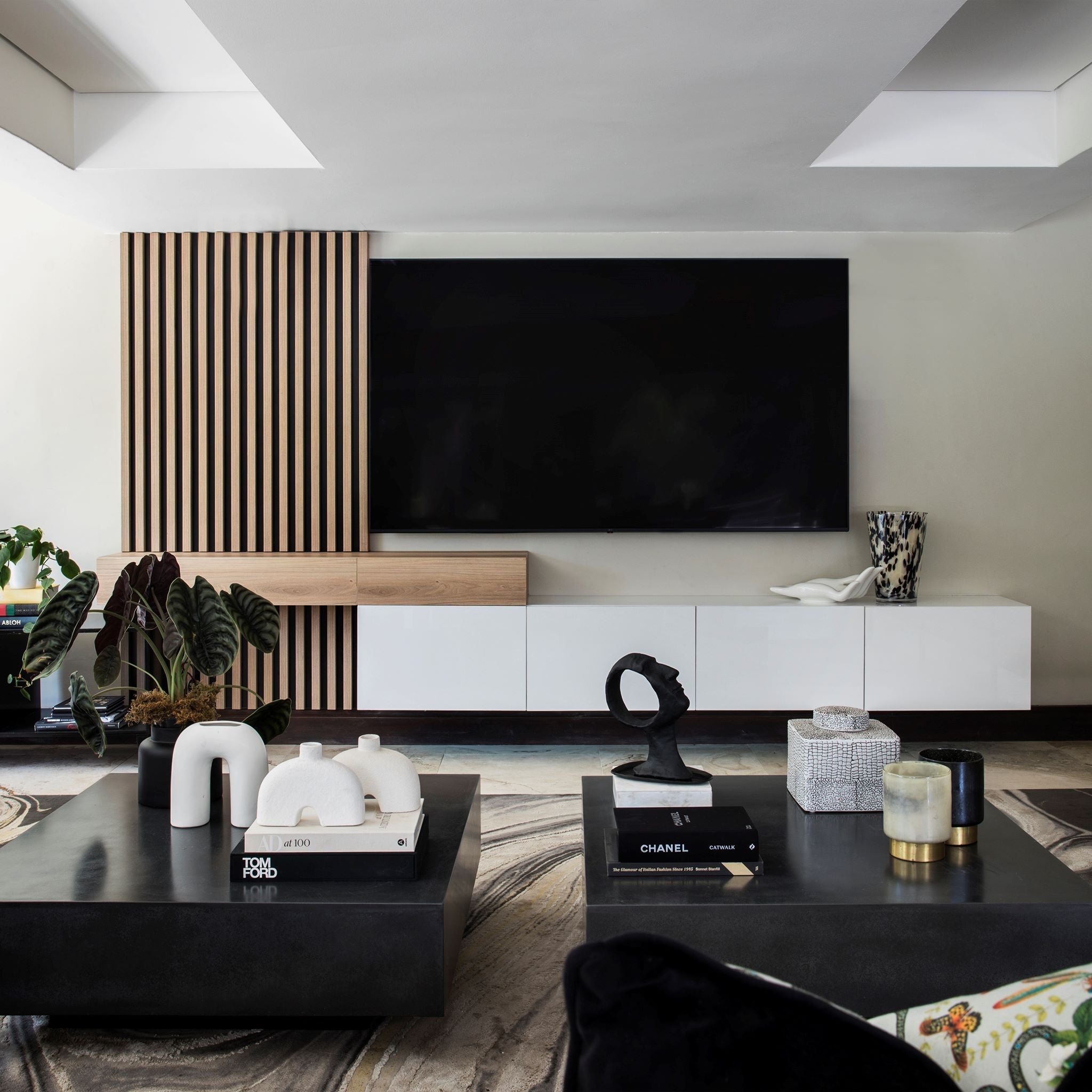 Slim Slatted Tv Wall Unit Multifunctional TV unit – Giava Interiors
